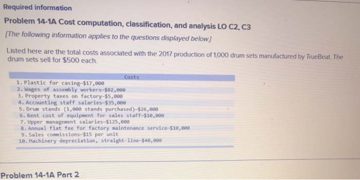 Solved Required information Problem 14-1A Cost computation, | Chegg.com