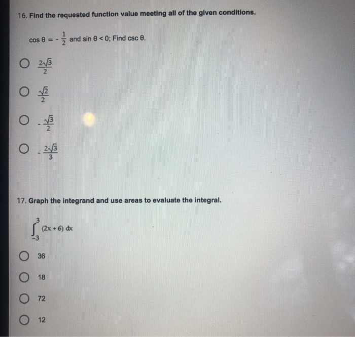 Solved 16. Find the requested function value meeting all of | Chegg.com