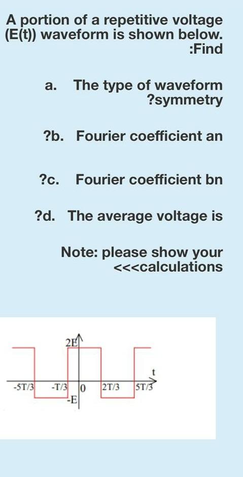 Solved A portion of a repetitive voltage (E(t)) waveform is | Chegg.com