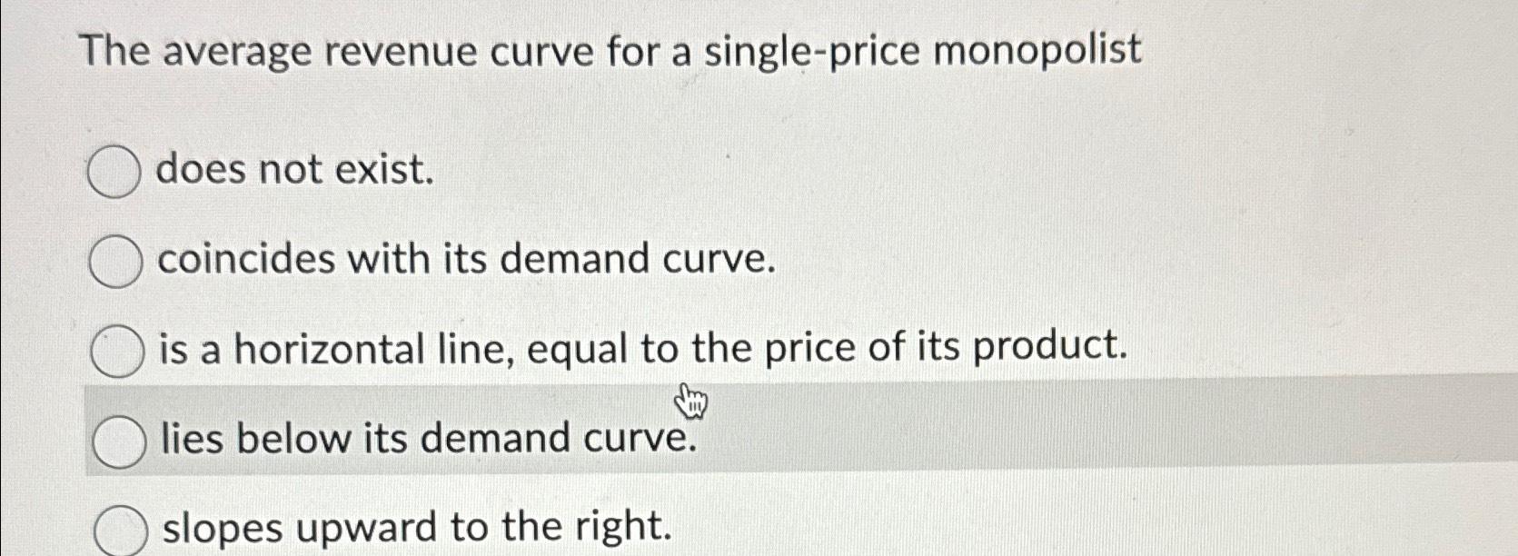 Solved The average revenue curve for a single-price | Chegg.com