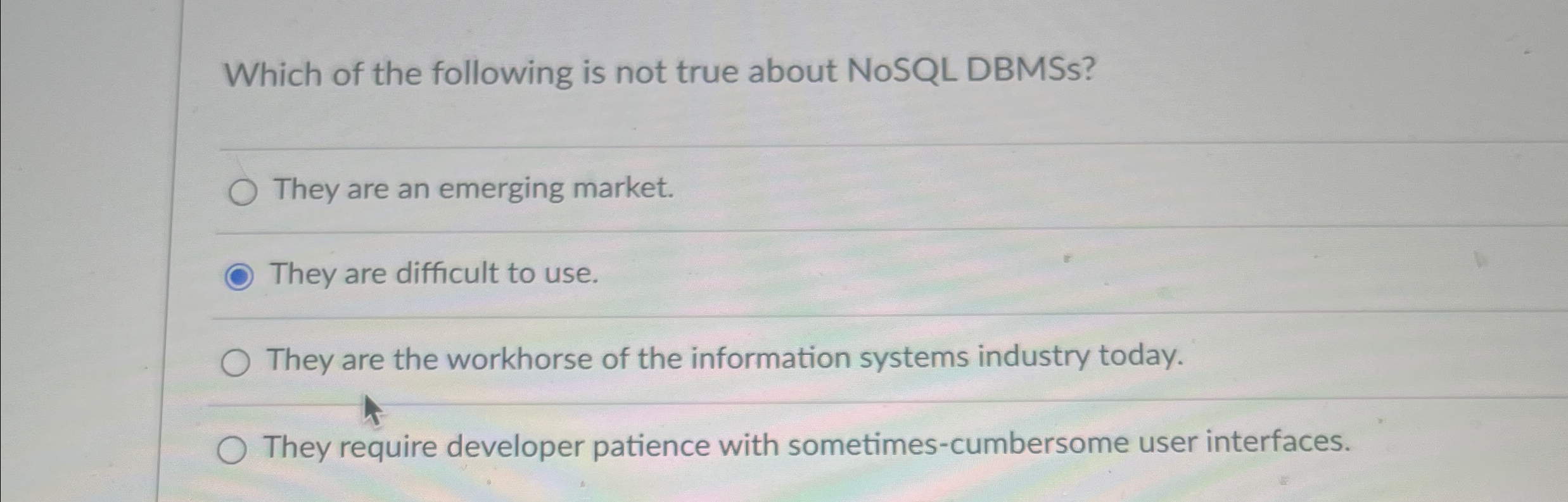 Solved Which of the following is not true about NoSQL | Chegg.com