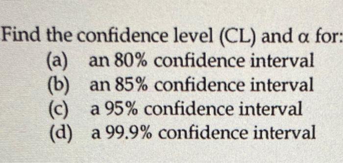 Solved Find the confidence level (CL) and α for (a) an 80\% | Chegg.com