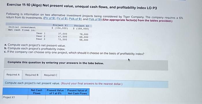 Solved Exercise 11-10 (Algo) Net present value, unequal cash | Chegg.com