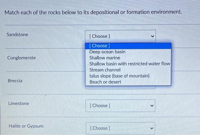Solved Match each of the rocks below to its depositional or | Chegg.com