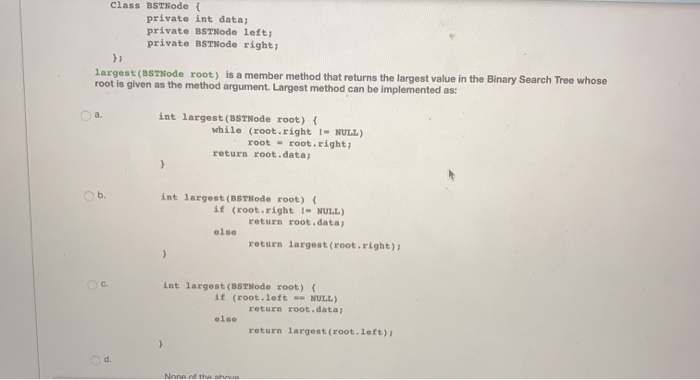 Solved Class Bstnode Private Int Data Private Bstnode