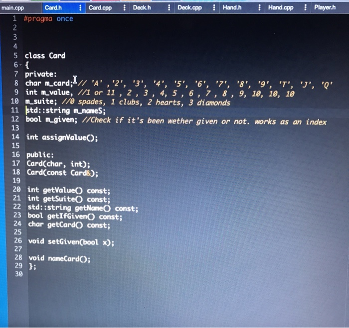 Card.h I Hand.cpp Play Card.cpp Deckh 1 Deck.cpp | Chegg.com
