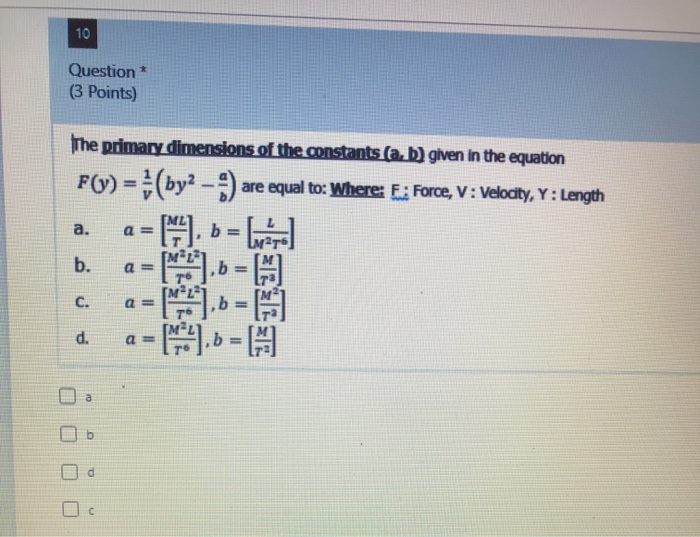 Solved 10 Question (3 Points) The primary dimensions of the | Chegg.com