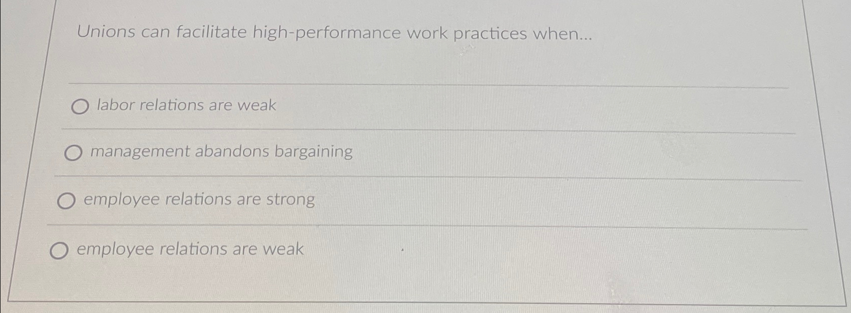 Solved Unions can facilitate high-performance work practices | Chegg.com