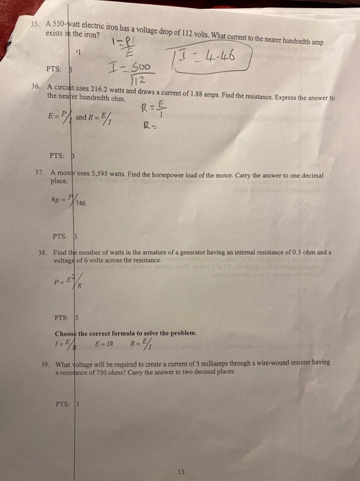 Solved 35. A 550-watt electric iron has a voltage drop of | Chegg.com