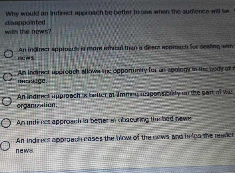 Solved Why would an indirect approach be better to use when | Chegg.com
