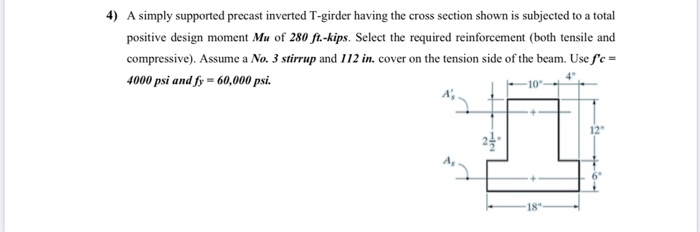 Solved 4) A simply supported precast inverted T-girder | Chegg.com