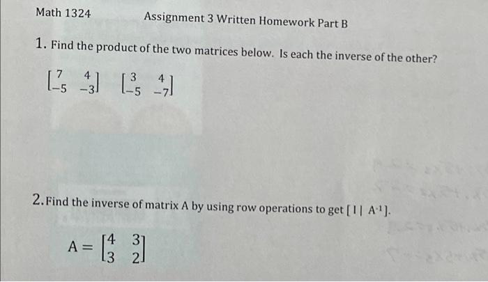 Solved Math 1324 Assignment 3 Written Homework Part B 1. | Chegg.com