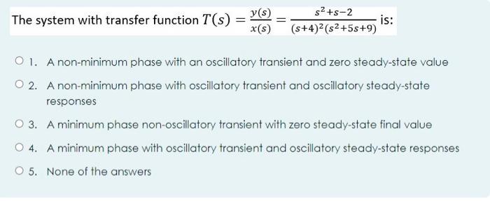Solved The system with transfer function T(s): - y (s) | Chegg.com