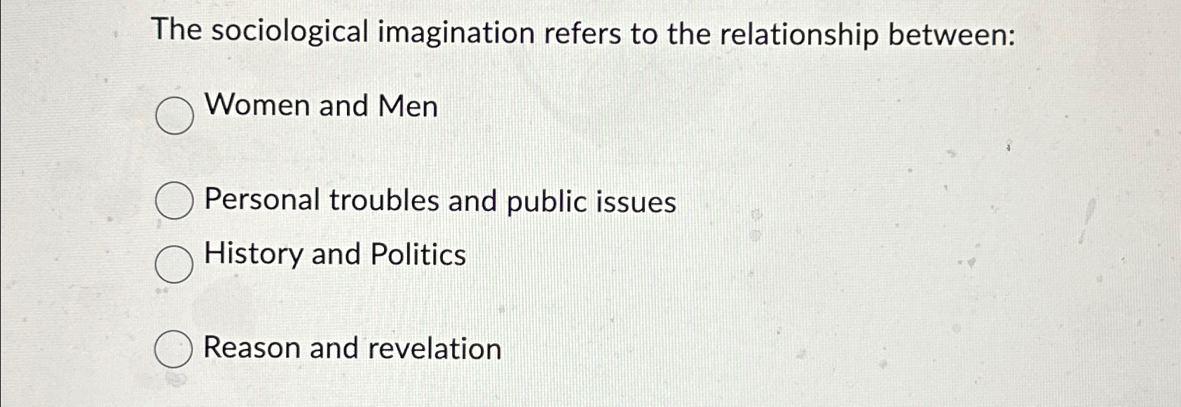 Solved The sociological imagination refers to the | Chegg.com