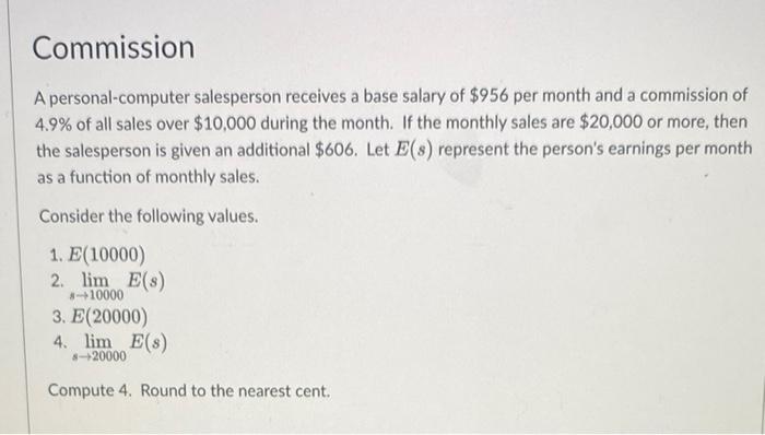 Solved A personal-computer salesperson receives a base | Chegg.com