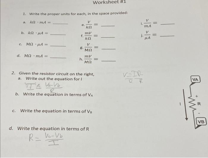 Solved 1. Write the proper units for each, in the space | Chegg.com