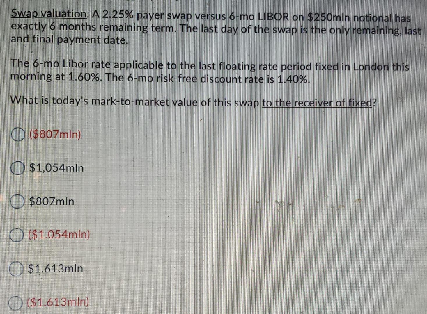 Solved Swap valuation: A 2.25% payer swap versus 6-mo LIBOR | Chegg.com