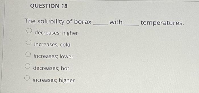 Solved QUESTION 18 The solubility of borax with | Chegg.com