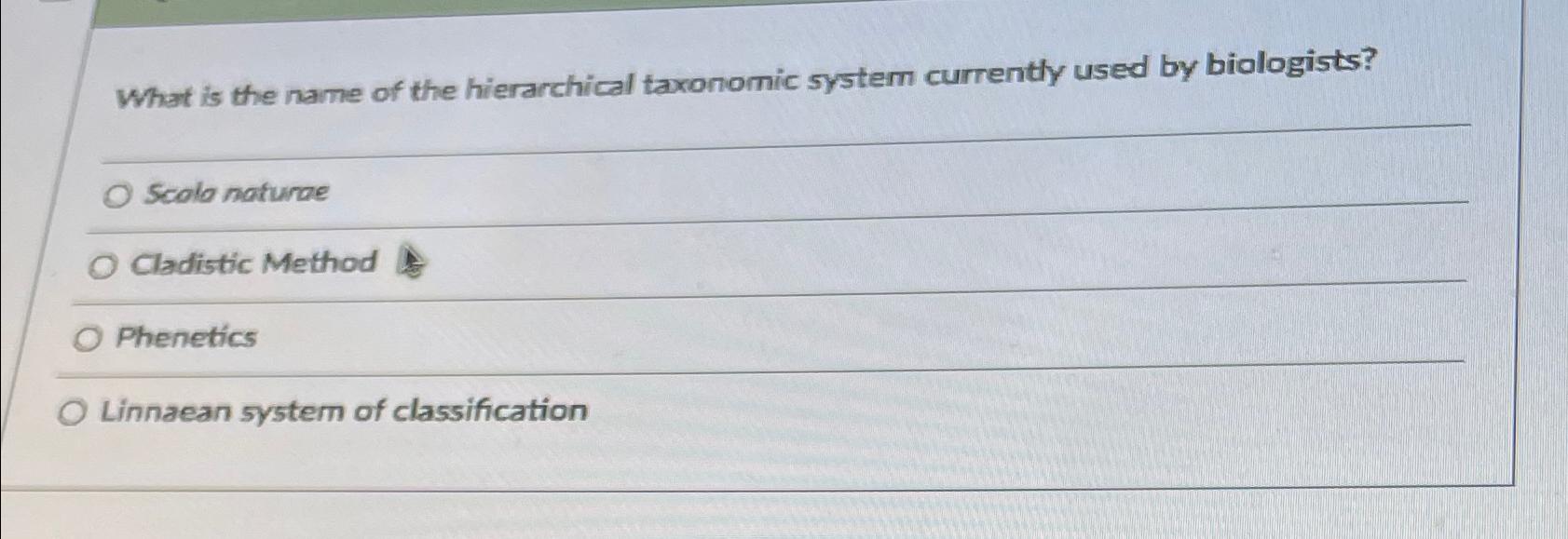 Solved What is the name of the hierarchical taxonomic system | Chegg.com