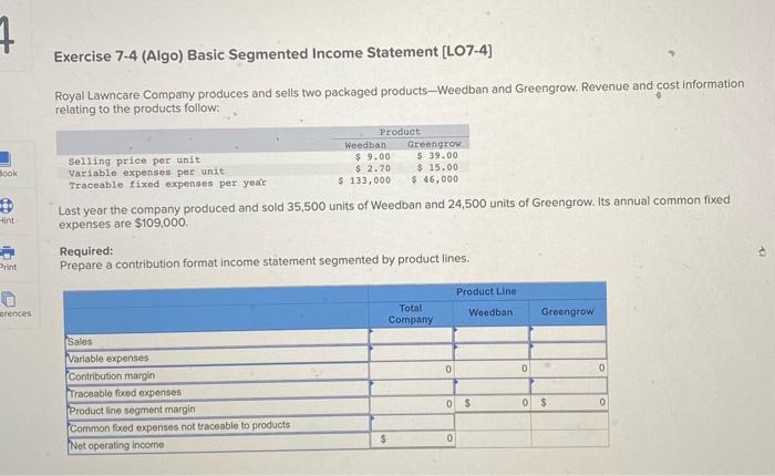 Solved Exercise 7-1 (Algo) Variable and Absorption Costing | Chegg.com