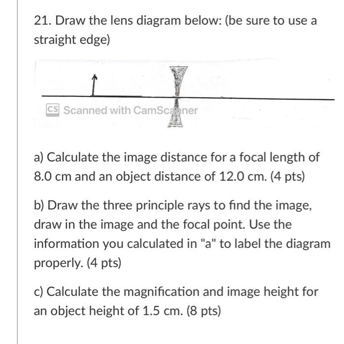 Solved 21. Draw the lens diagram below: (be sure to use a | Chegg.com
