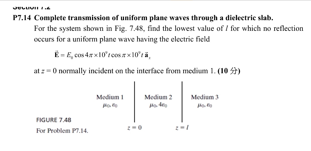Solved P7.14 ﻿Complete transmission of uniform plane waves | Chegg.com