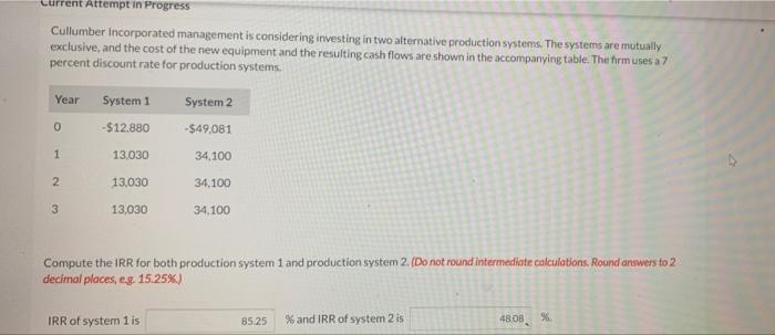 Solved Current Attempt in Progress Cullumber Incorporated | Chegg.com