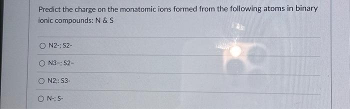 Solved Predict the charge on the monatomic ions formed from | Chegg.com