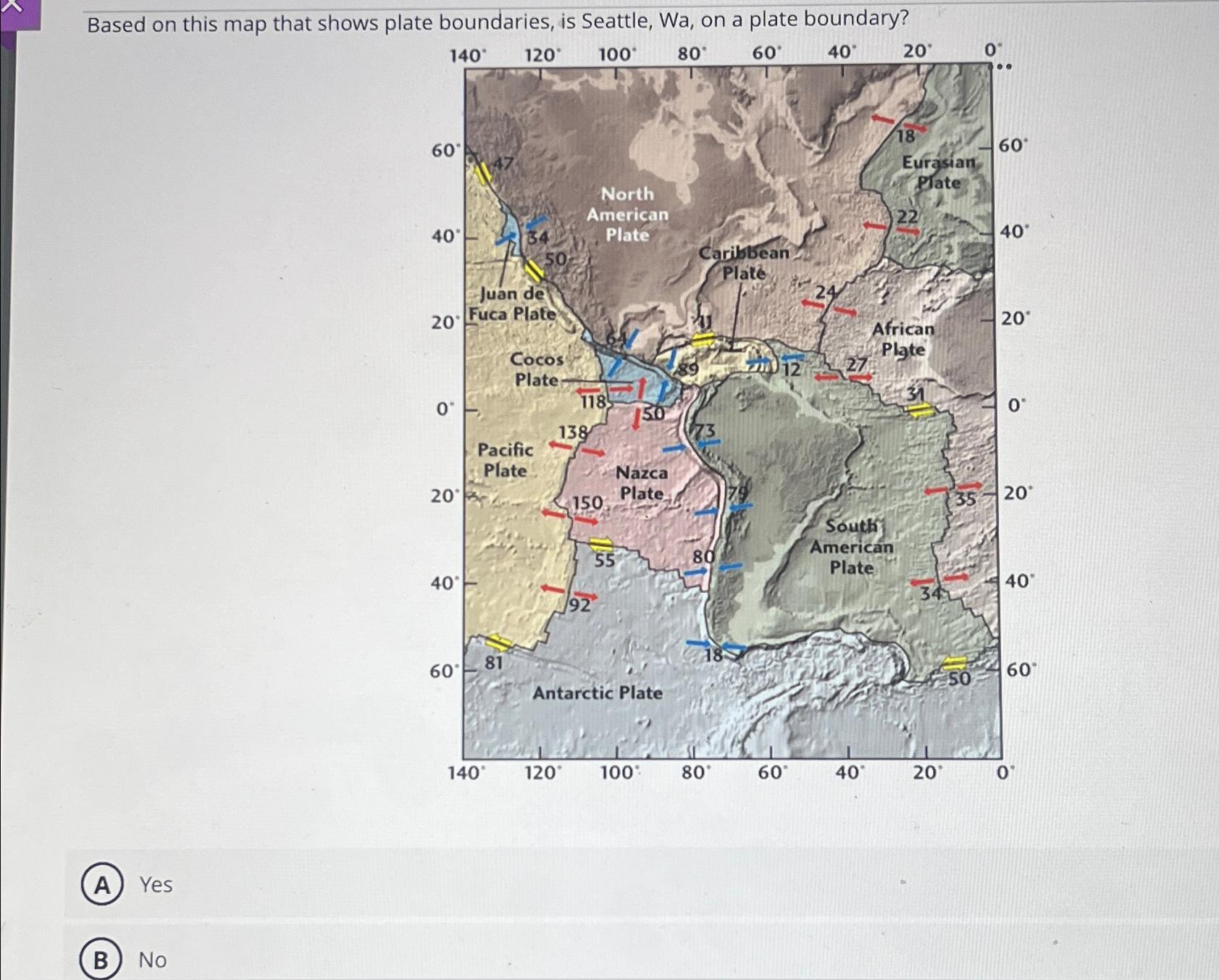 Solved Based on this map that shows plate boundaries, is | Chegg.com