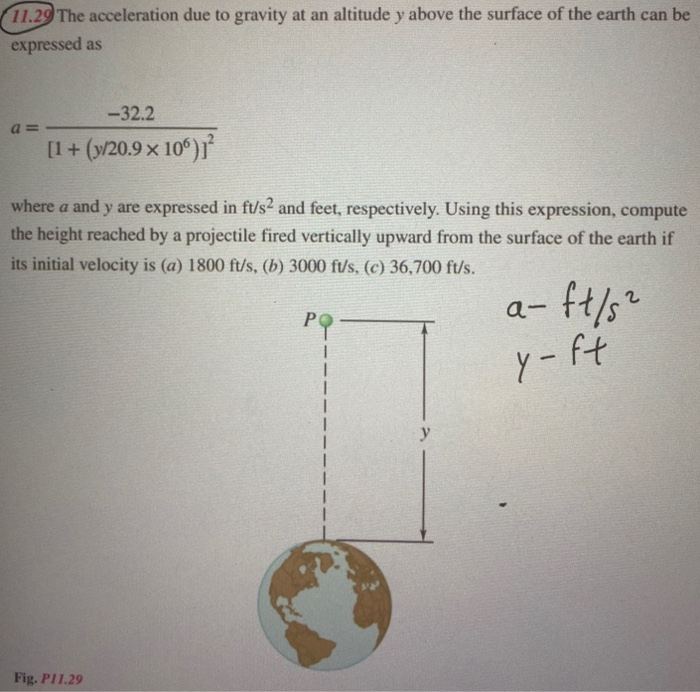 Solved 11.29 The acceleration due to gravity at an altitude | Chegg.com