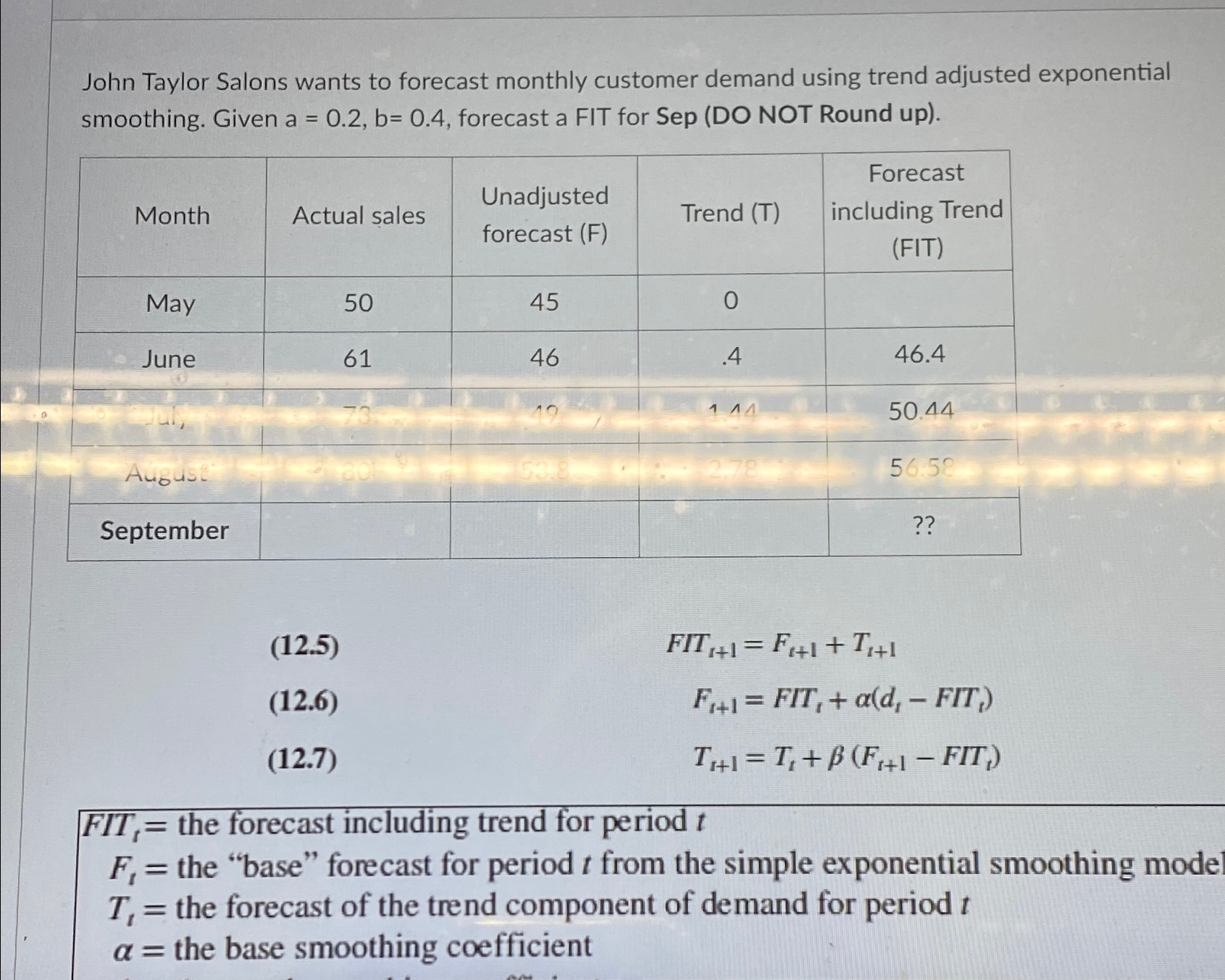 Solved John Taylor Salons wants to forecast monthly customer | Chegg.com