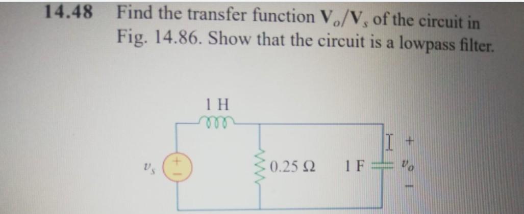 Solved 14.48 Find the transfer function Vo/V, of the circuit | Chegg.com