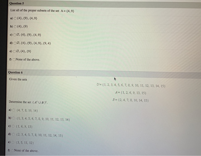 Solved Question 5 List all of the proper subsets of the set | Chegg.com