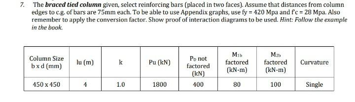 Solved 7. The braced tied column given, select reinforcing | Chegg.com