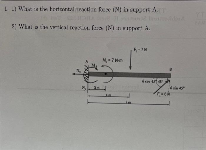 Solved 1) What is the horizontal reaction force (N) in | Chegg.com