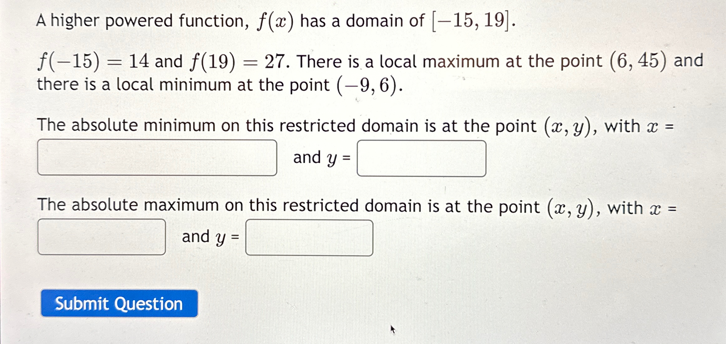 Solved A higher powered function, f(x) ﻿has a domain of | Chegg.com