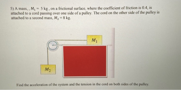 Solved 5) A mass, , M = 5 kg, on a frictional surface, where | Chegg.com