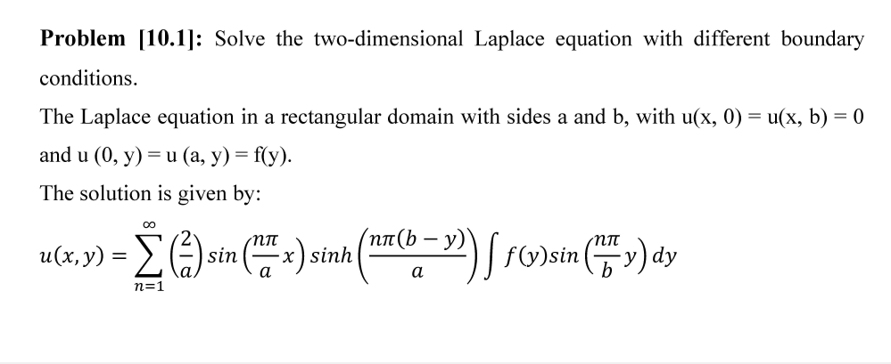 Solved Problem [10.1]: Solve the two-dimensional Laplace | Chegg.com