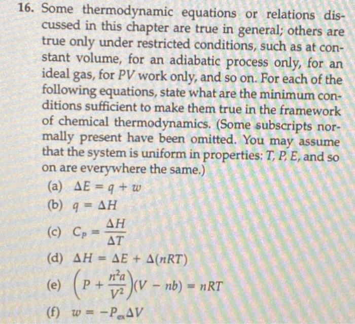 Solved 16. Some thermodynamic equations or relations | Chegg.com