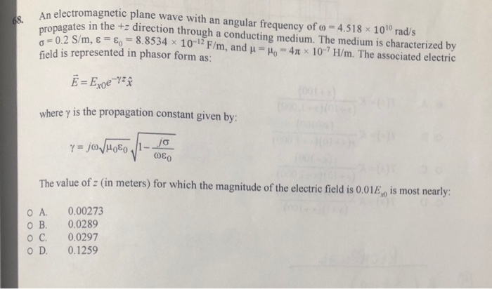 Solved An electromagnetic plane wave with an angular | Chegg.com