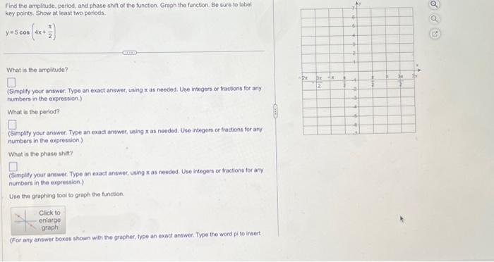 Solved Find the amplitude, period, and phase shift of the | Chegg.com