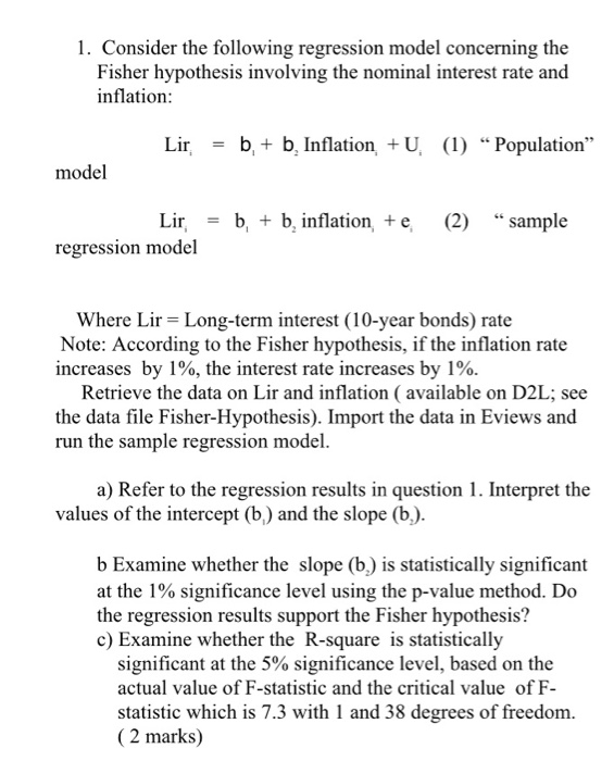 Solved 1. Consider the following regression model concerning | Chegg.com