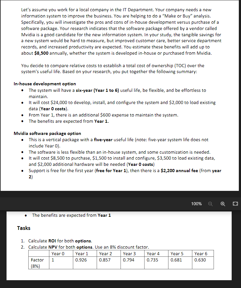 Tasks:Calculate ROI for both options.Calculate NPV | Chegg.com
