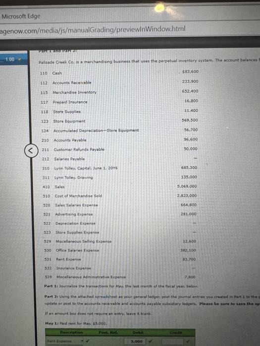 Palisade Creek Co. Unadjusted Trial Balance May 31, | Chegg.com