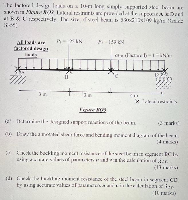 The factored design loads on a 10−m long simply | Chegg.com