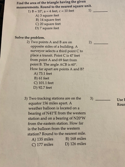 Solved Find the area of the triangle having the given | Chegg.com