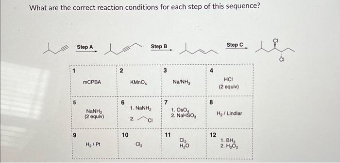 Solved What Are The Correct Reaction Conditions For Each