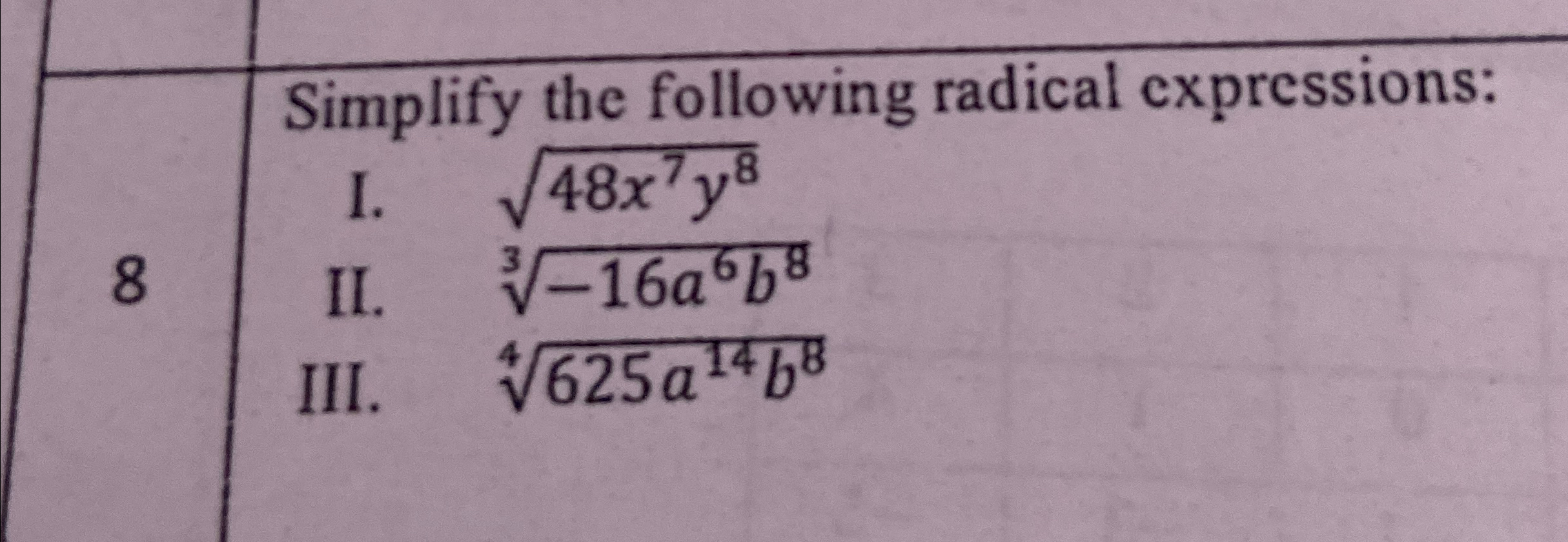 Simplify the following radical expressions:I. | Chegg.com