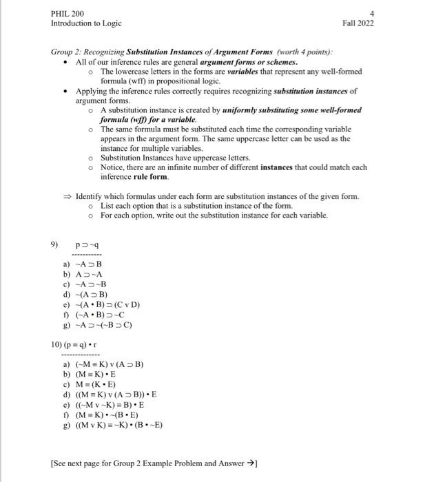 Solved PHIL 200 Introduction to Logic Fall 2022 Group 2: | Chegg.com
