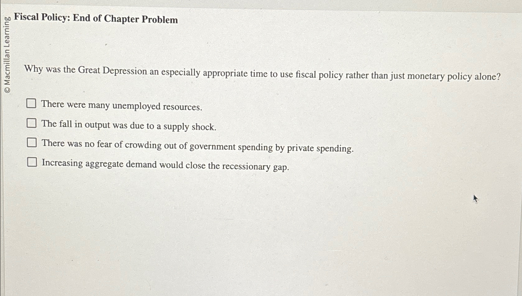 Solved Fiscal Policy: End of Chapter ProblemWhy was the | Chegg.com